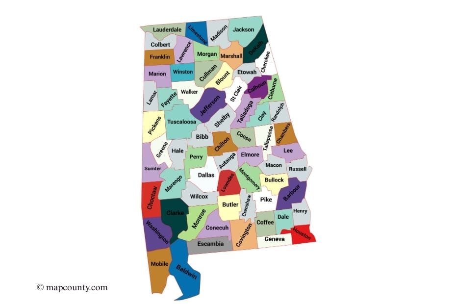 Alabama County Map with Cities and Towns [AL, US]