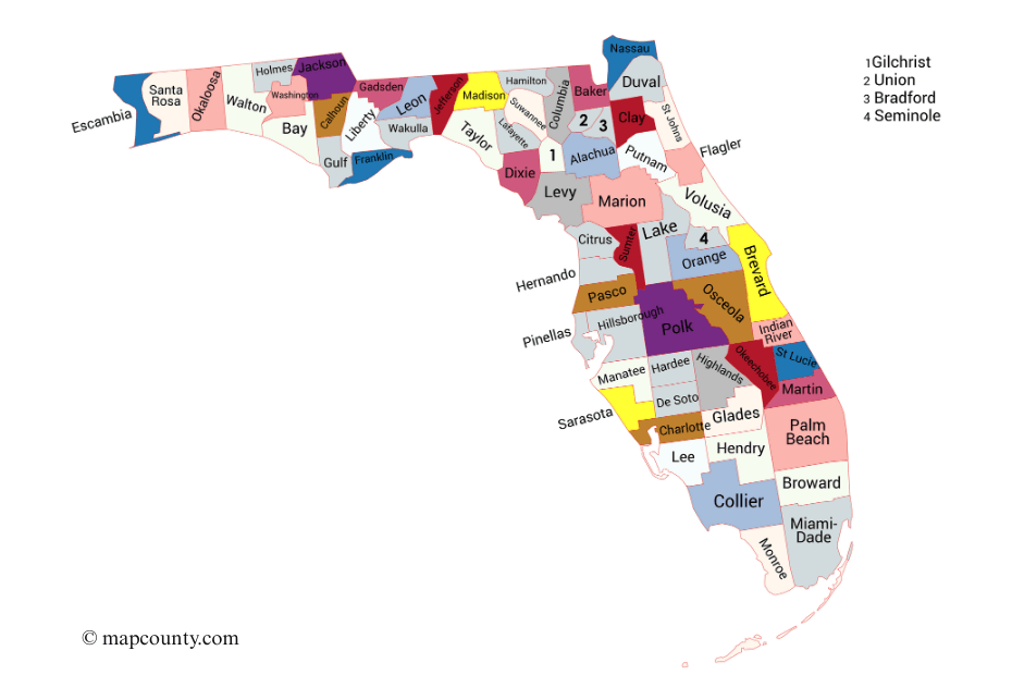 Florida County Map with Cities and Towns [FL, US]
